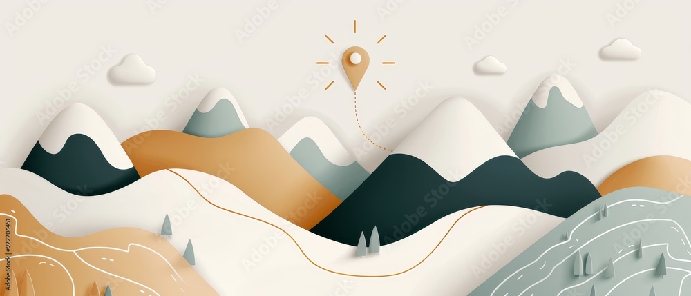 Uncomplicated map showing a trail, minimalist design, clean 2D vector ...