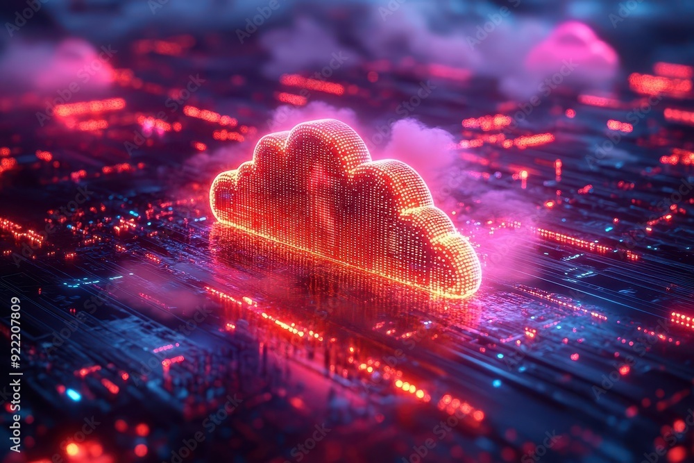 conceptual illustration of seamless cloud integration floating devices ...