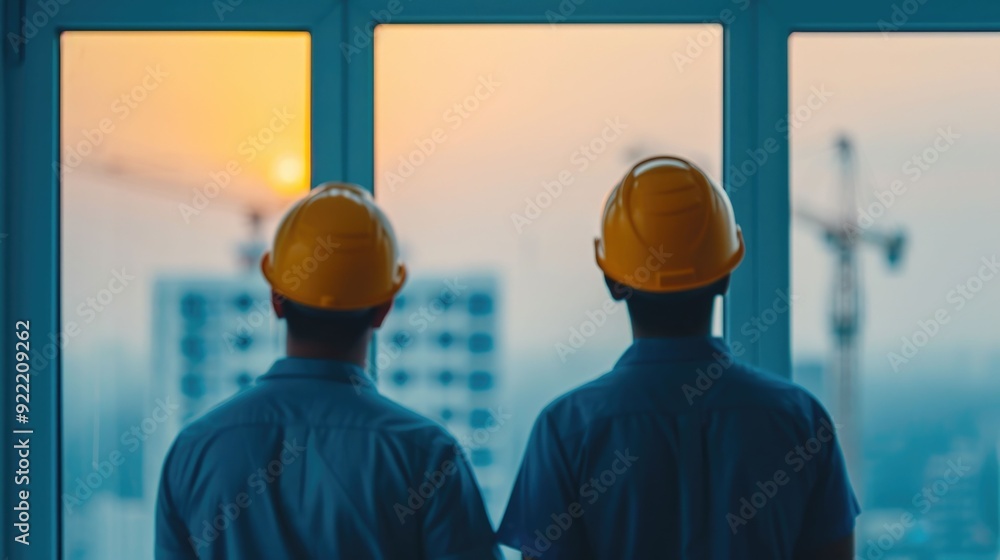 Window Installation Workers Constructing New Building Interior with ...