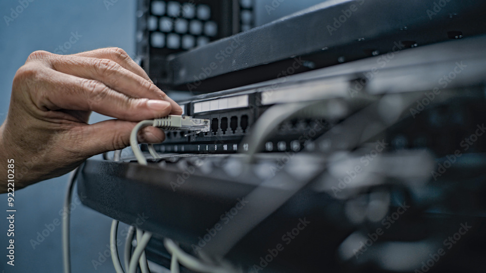 Maintenance of LAN or web servers. Close up of system administrator ...