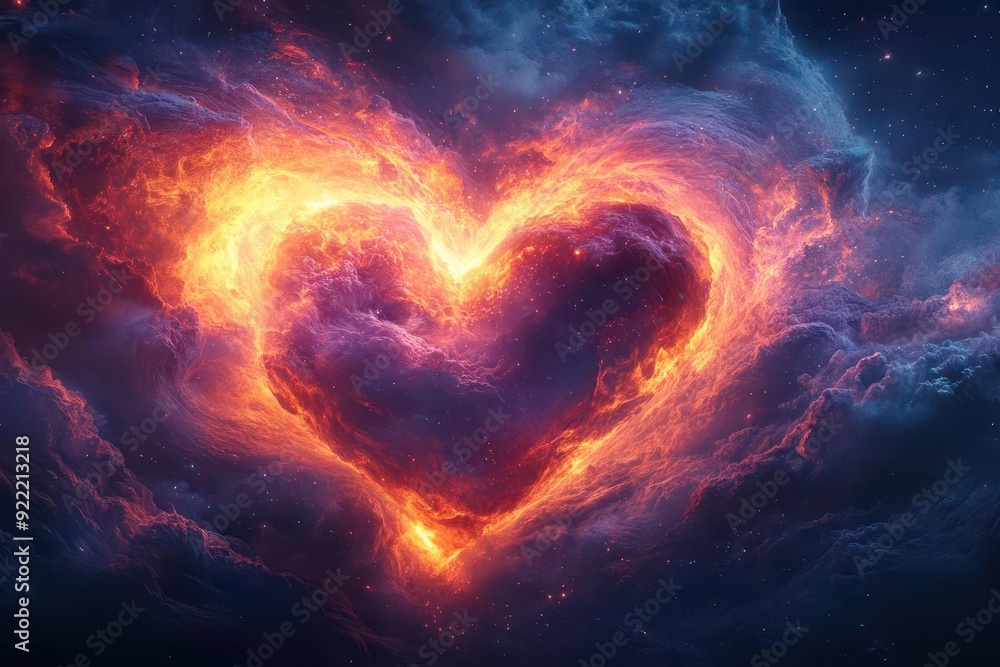 cosmic heart radiating emotion swirling galaxy patterns vibrant energy ...