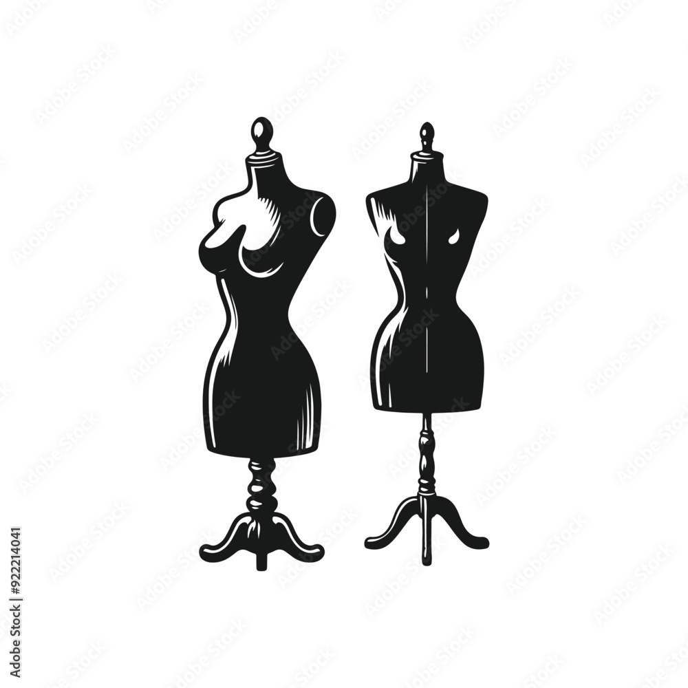 Vintage mannequin for female body. Manikin icon. Black empty torso ...