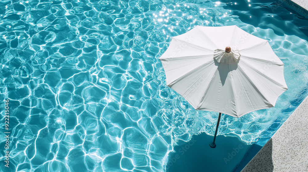 pool with umbrella and sea, blue sky and swimming pool, A blue swimming ...