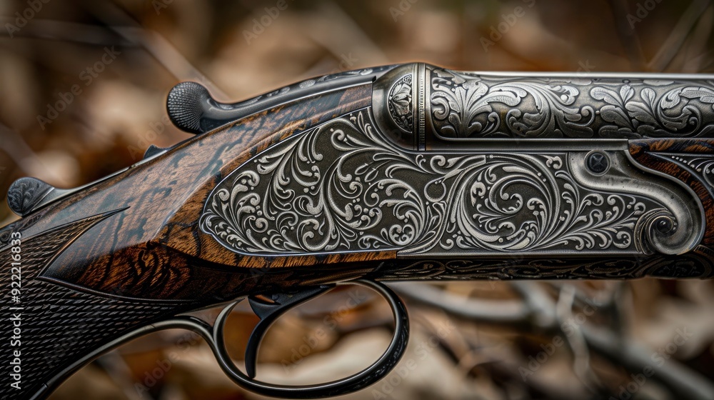 A close-up of a gunâ€™s engraved serial number and markings ...