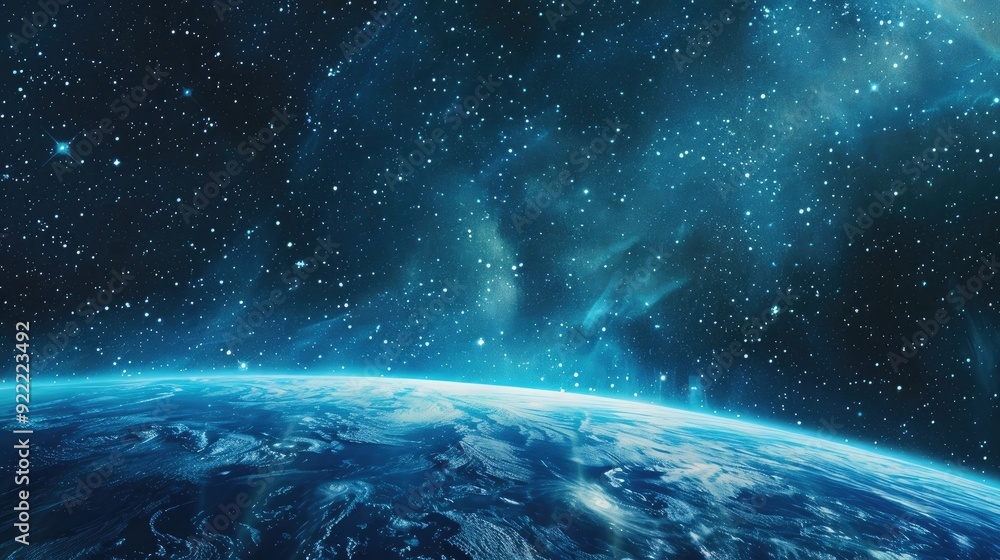 Cosmic view of Earth blue tones with an ozone halo white clouds set ...