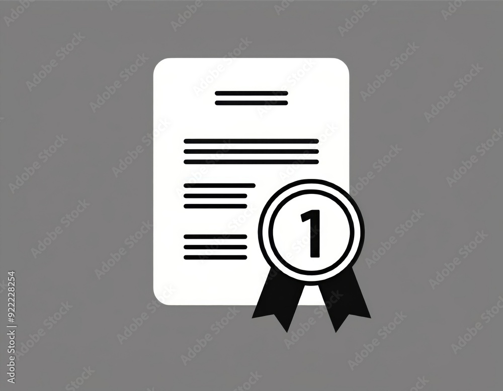 Minimalist illustration of a certificate with a first-place ribbon ...