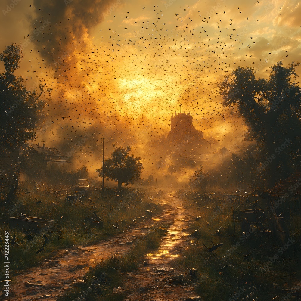 Mosquito Swarm: A scene showing a swarm of mosquitoes hovering in the ...