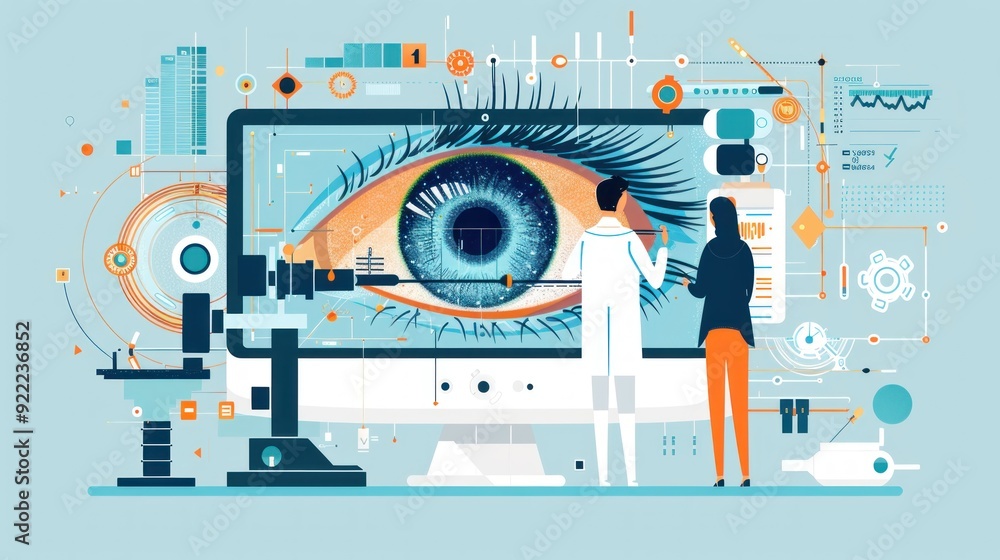 Flat illustration of ophthalmologist using telemedicine platform for ...