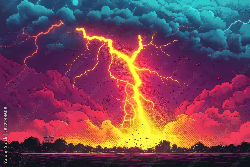 electric storm with comic book aesthetic dynamic lightning bolts ...