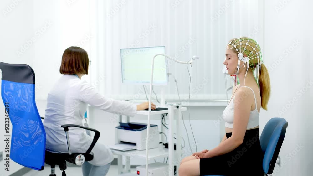 Female patient undergoing an EEG test, showcasing modern healthcare and ...