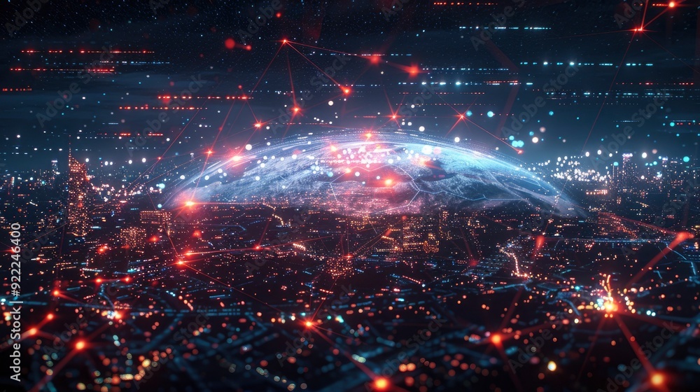 An artist's concept of a quantum computing network spanning the globe ...