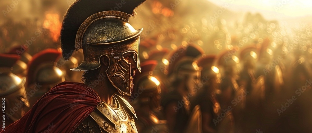 Ancient Greek soldiers in formation, wearing armour and equipment for ...