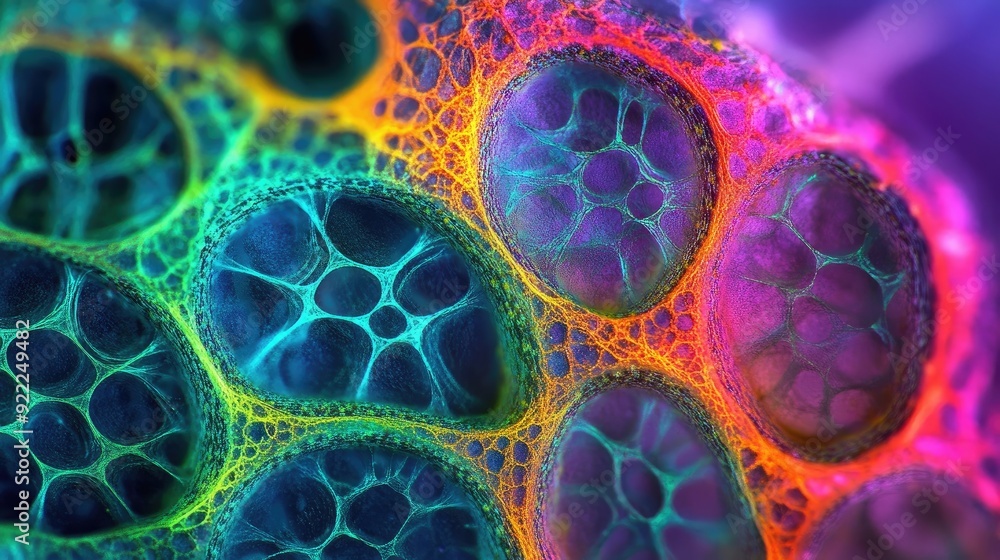 The microscopic structure of plant cells, with clearly visible ...