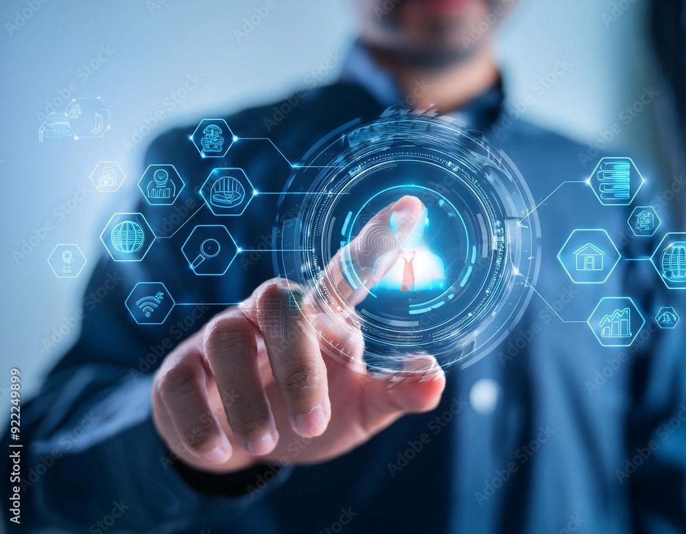 User interaction and engagement featuring elements like a user icon ...