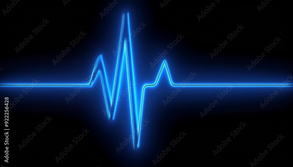 Blue heart rate pulse wave on isolated black background. Heartbeat ...