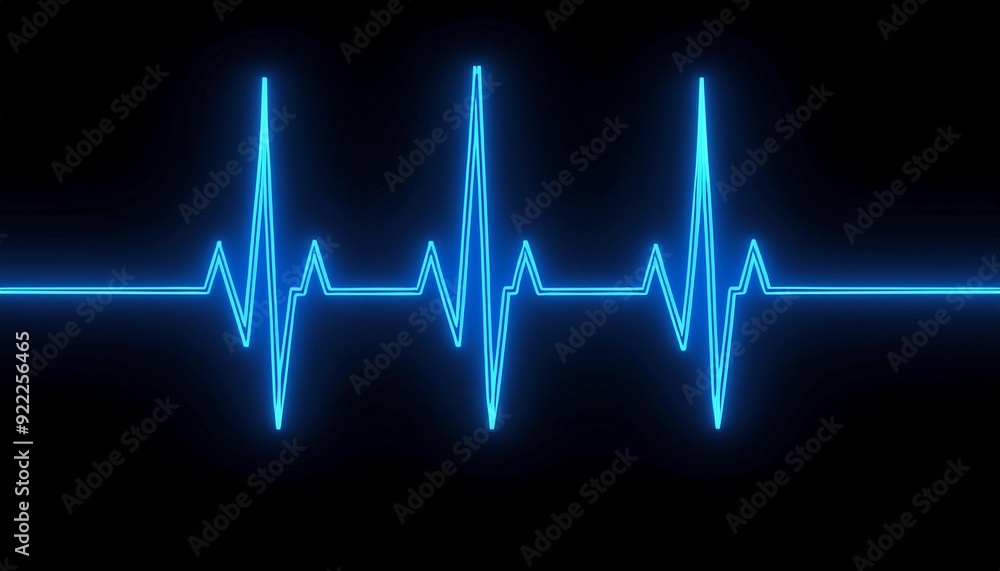 Blue heart rate pulse wave on isolated black background. Heartbeat ...