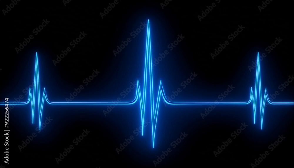 Blue heart rate pulse wave on isolated black background. Heartbeat ...