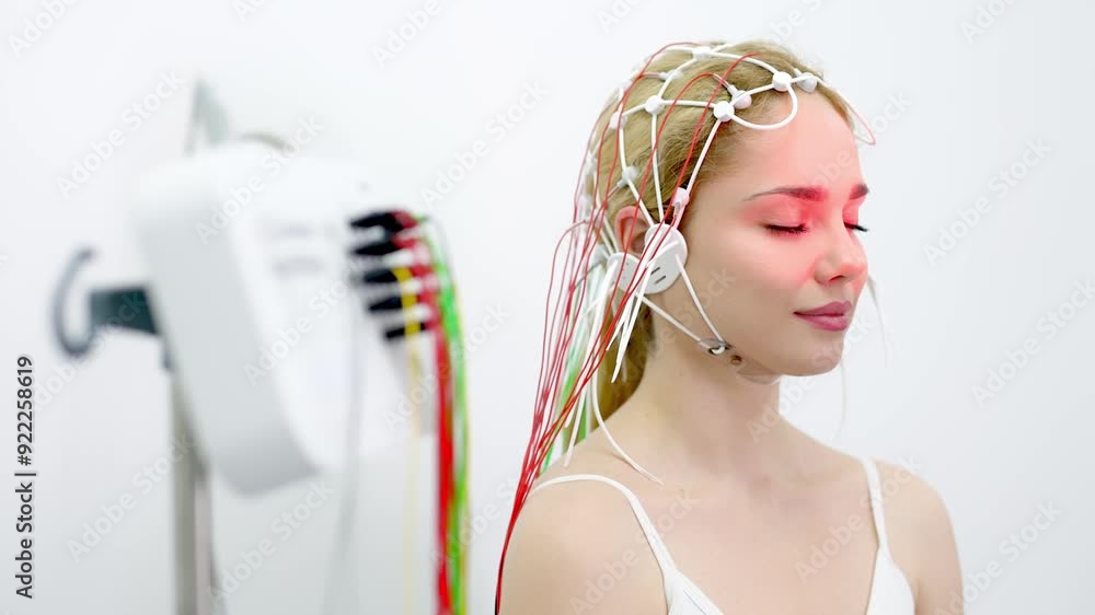 Female patient undergoing an EEG test, showcasing modern healthcare and ...