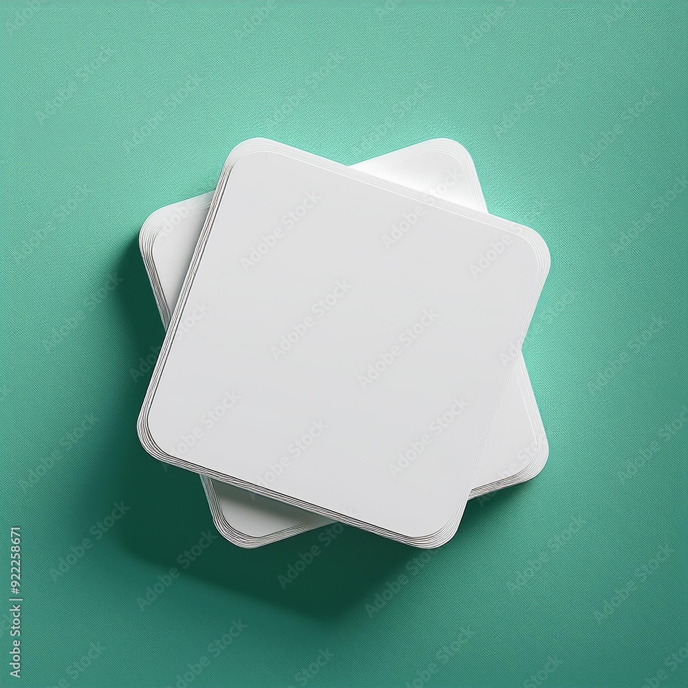 White square shape business card mockup stacking on green mint pastel ...