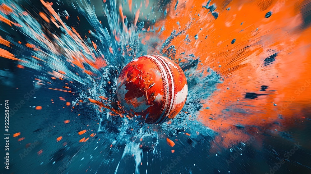 Dynamic Cricket Ball Art: A Vibrant Burst of Orange and Navy Blue ...