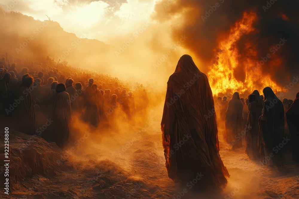 epic biblical scene of moses leading the israelites across the desert ...