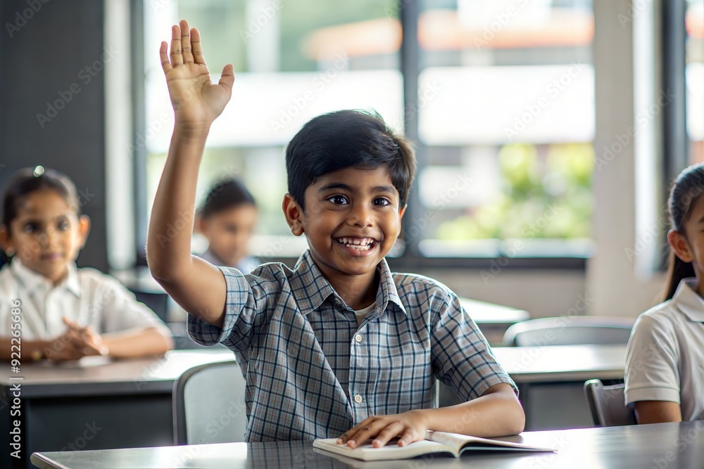 "Indian Boy Raising Hand with Enthusiasm in Class" - An enthusiastic ...
