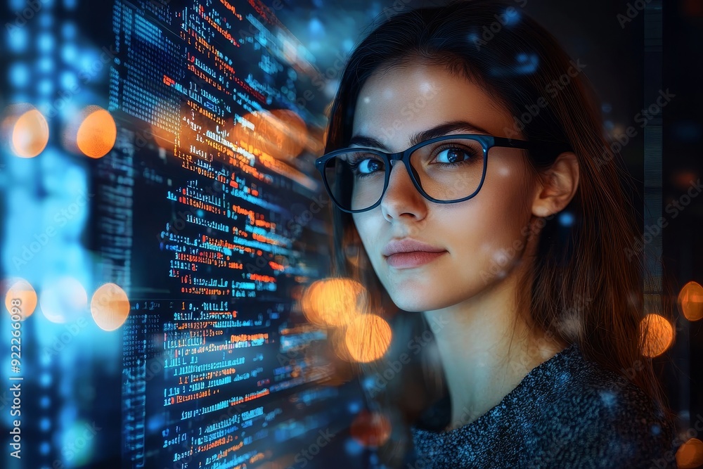 Her mind is a genius computer programmer. She is looking through data ...