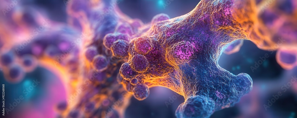 3D illustration of infected lung tissue, showcasing cellular damage and ...