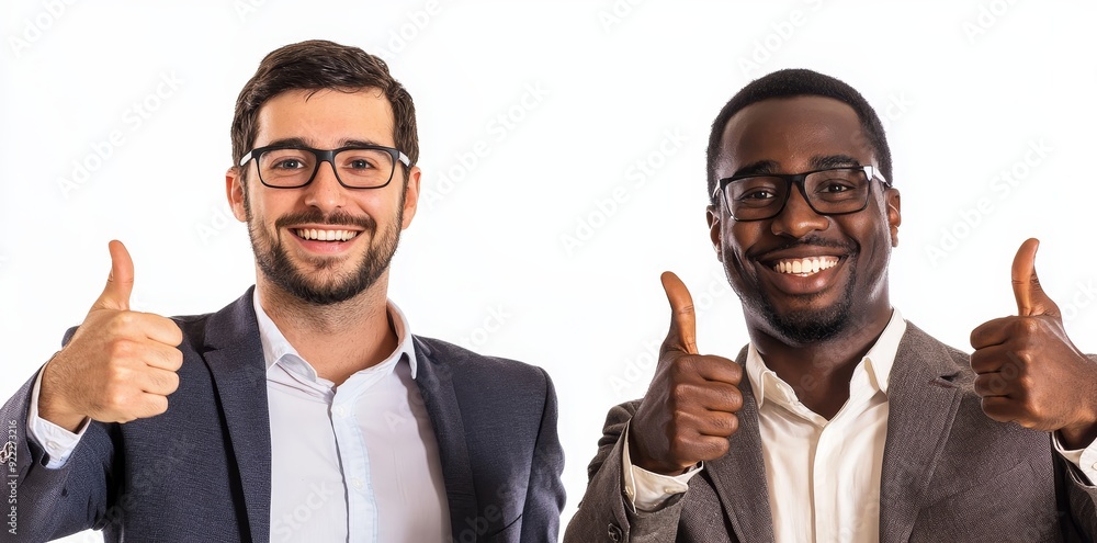 An isolated set of business man giving the thumbs up on a transparent ...