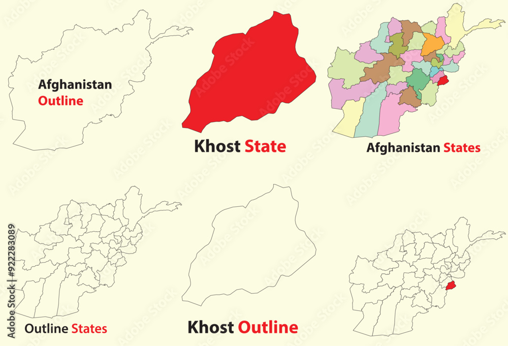 Khost map vector of Afghanistan, Khost line map, Khost with city map ...