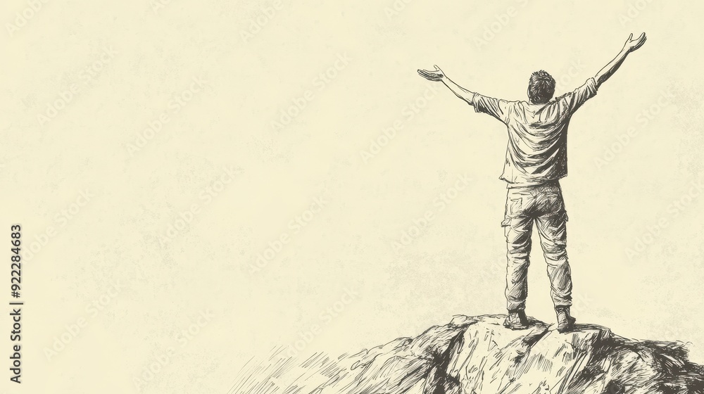Biblical Illustration: David standing on a hilltop, arms raised ...