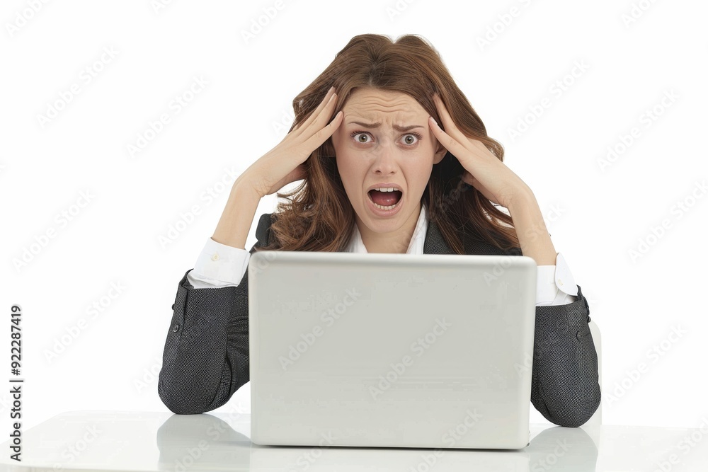 Stress Overload: A young businesswoman grapples with a technological ...