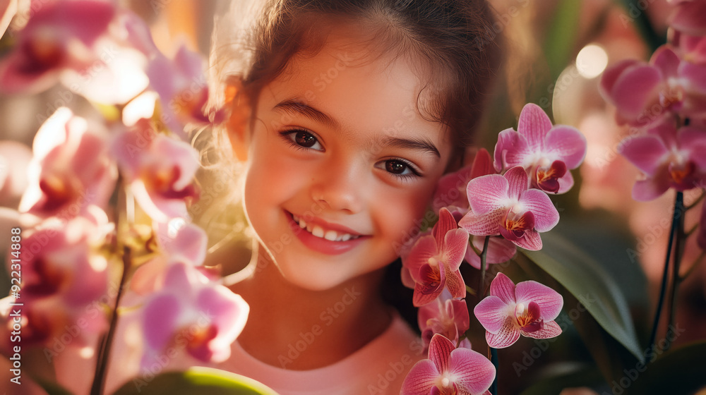 child and orchid, kid with orchid plant, orchid child, youth tending to ...