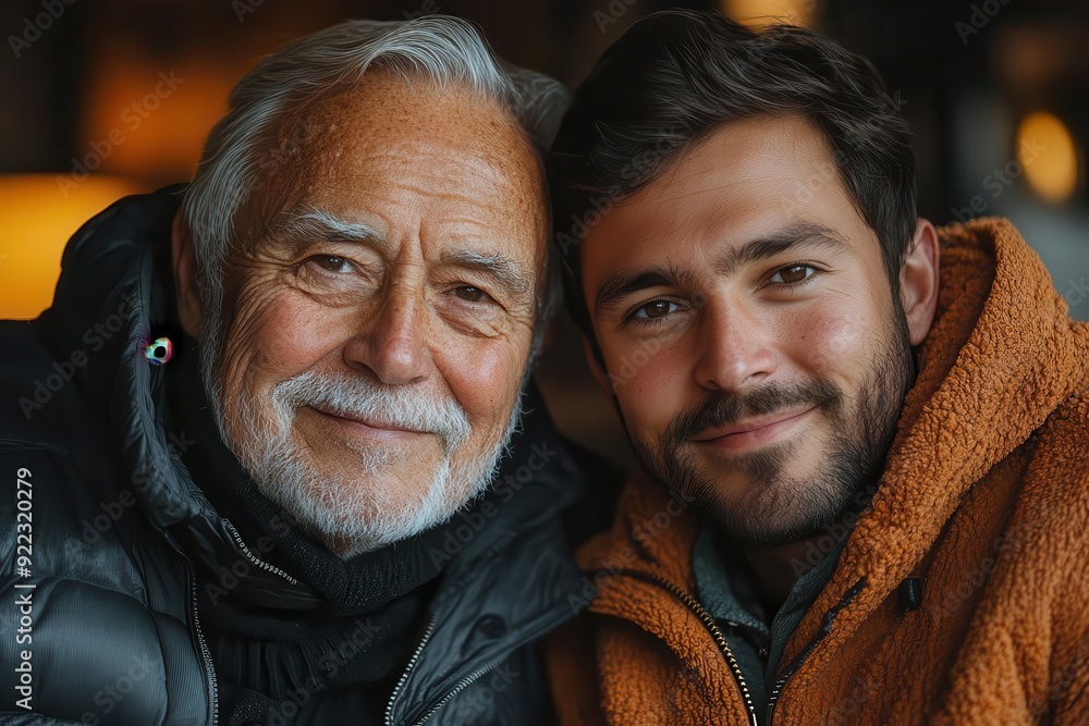 heartwarming portrait of elderly father and adult son embracing genuine ...