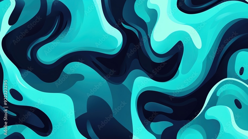 Swirling patterns of teal and navy blue abstract art with smooth ...