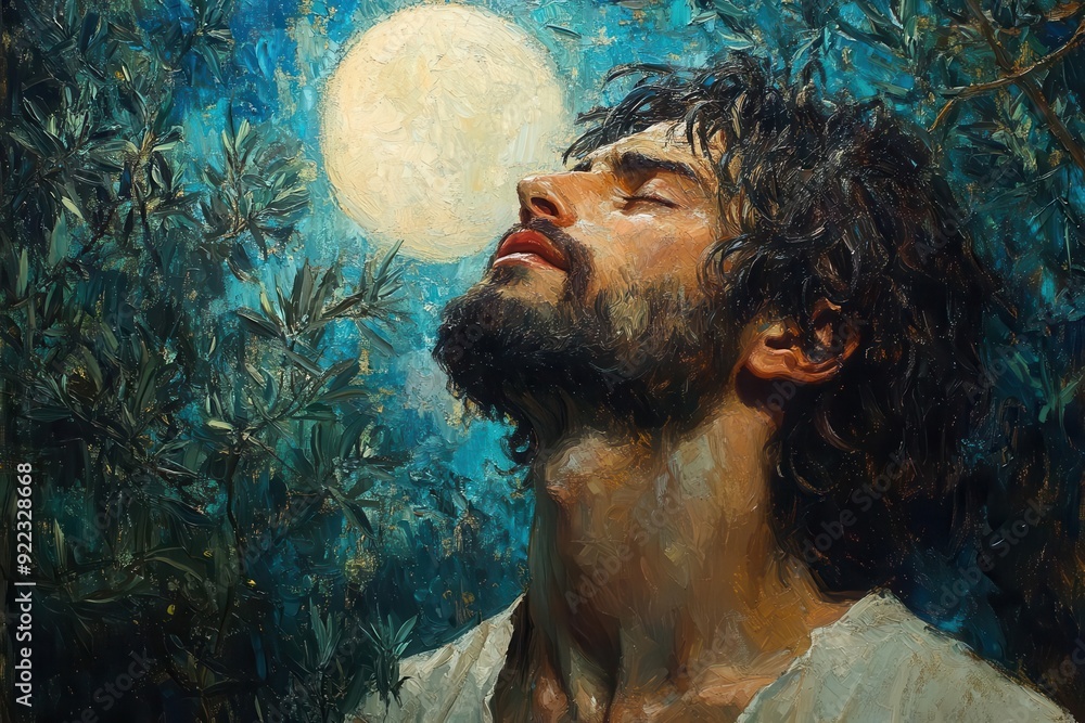 impressionistic painting of jesus praying in gethsemane moonlight ...
