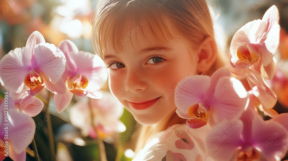 child and orchid, kid with orchid plant, orchid child, youth tending to ...