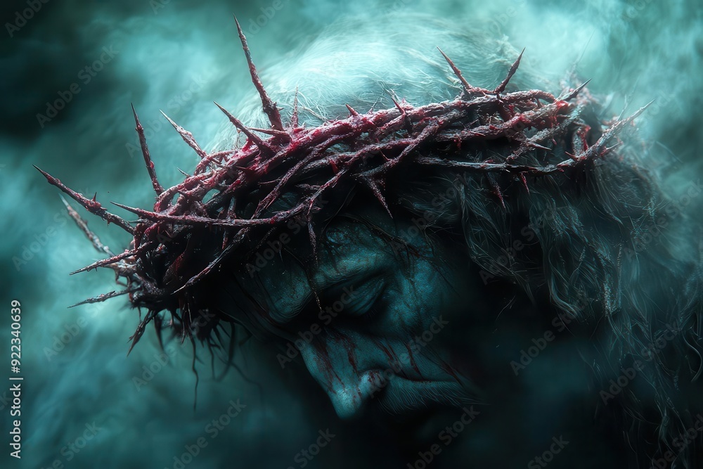 jesus christs crown of thorns dramatic lighting symbolic suffering deep ...