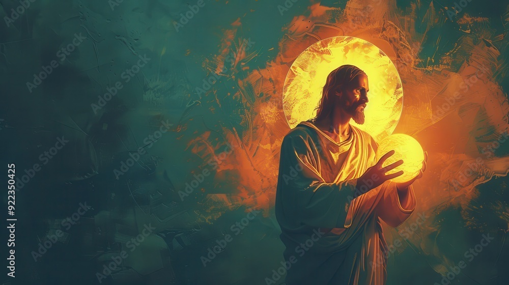 Ancient Jesus with a Glowing Orb Celestial Background Divinity and ...