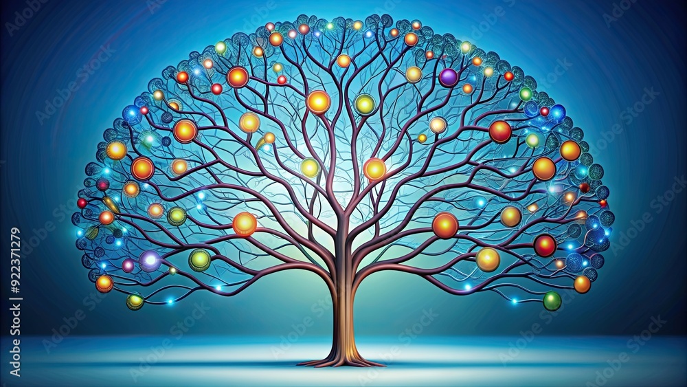 Complex human brain mind map tree with interconnected branches, brain ...