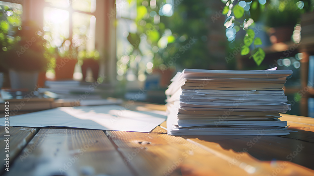 Exam answer sheet or application paper blurry view on table in ...