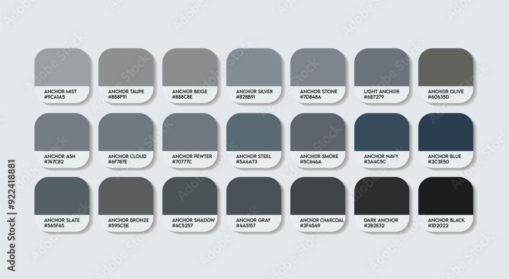 Anchor Color Palette, Anchor Gray Color Guide Palette with Color Names ...