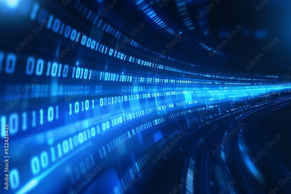 An abstract view of a blue digital code matrix with rows and columns of ...