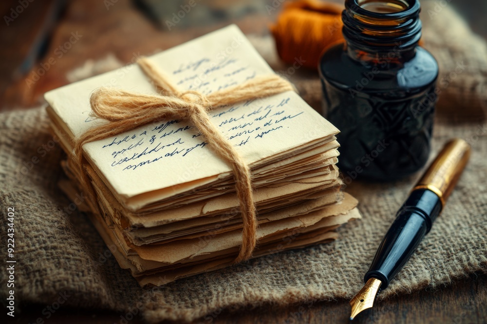 vintage inspired writing desk with a hand-written letter, a fountain ...