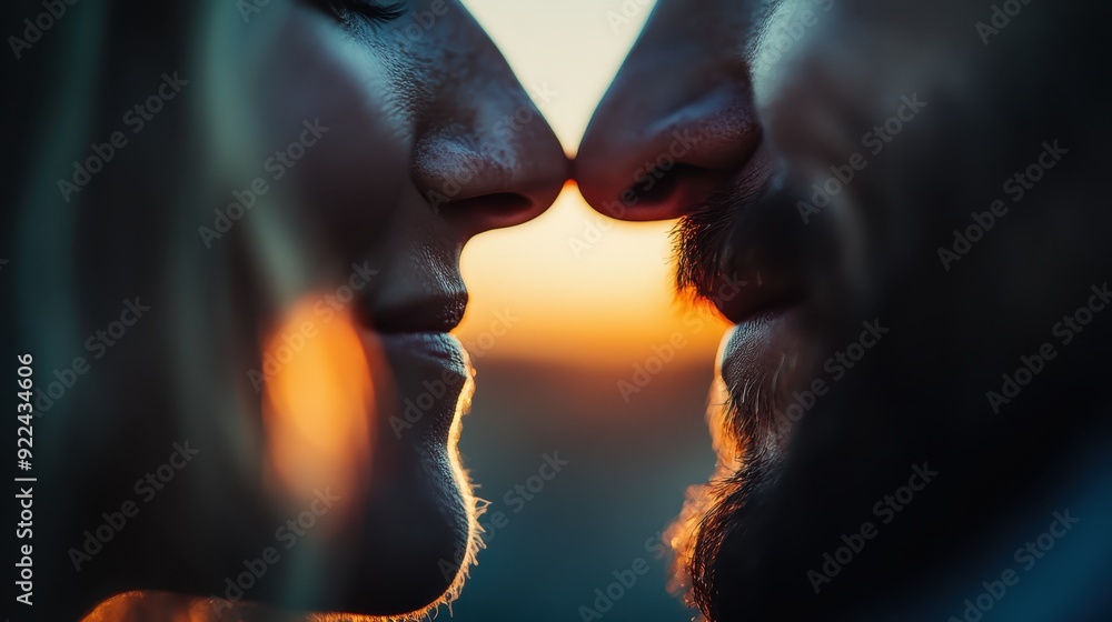This image features a close-up profile of a bearded man captured during ...