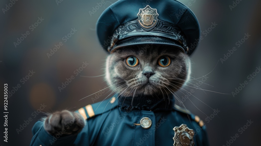 Cat dressed as a police officer, small animal is wearing policeman ...
