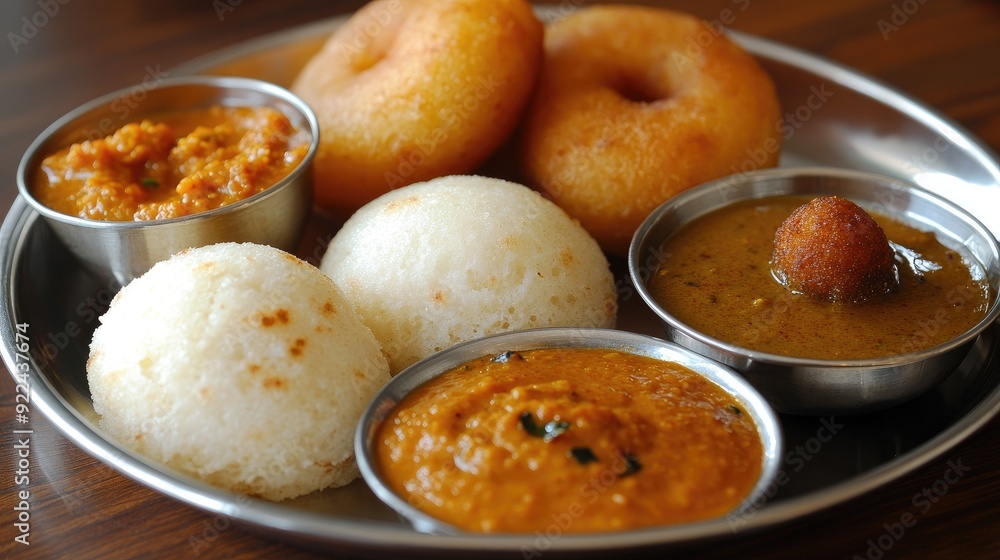 Idli and Vada on a Plate: Soft idlis and crispy vadas served with ...