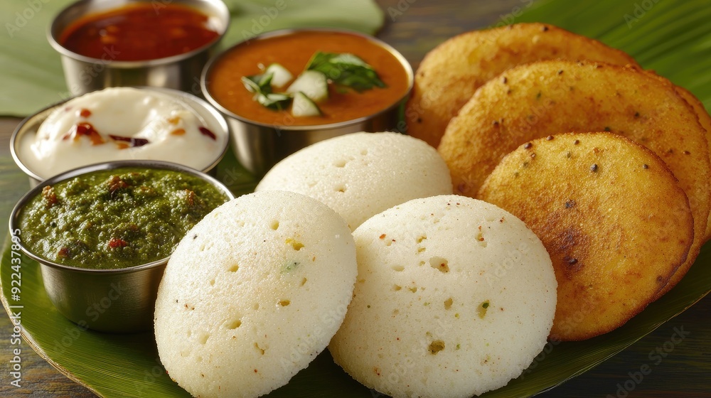 Idli and Vada on a Plate: Soft idlis and crispy vadas served with ...