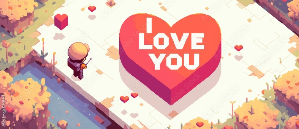 Pixel art style word bubble with "I LOVE YOU" in bold white letters ...