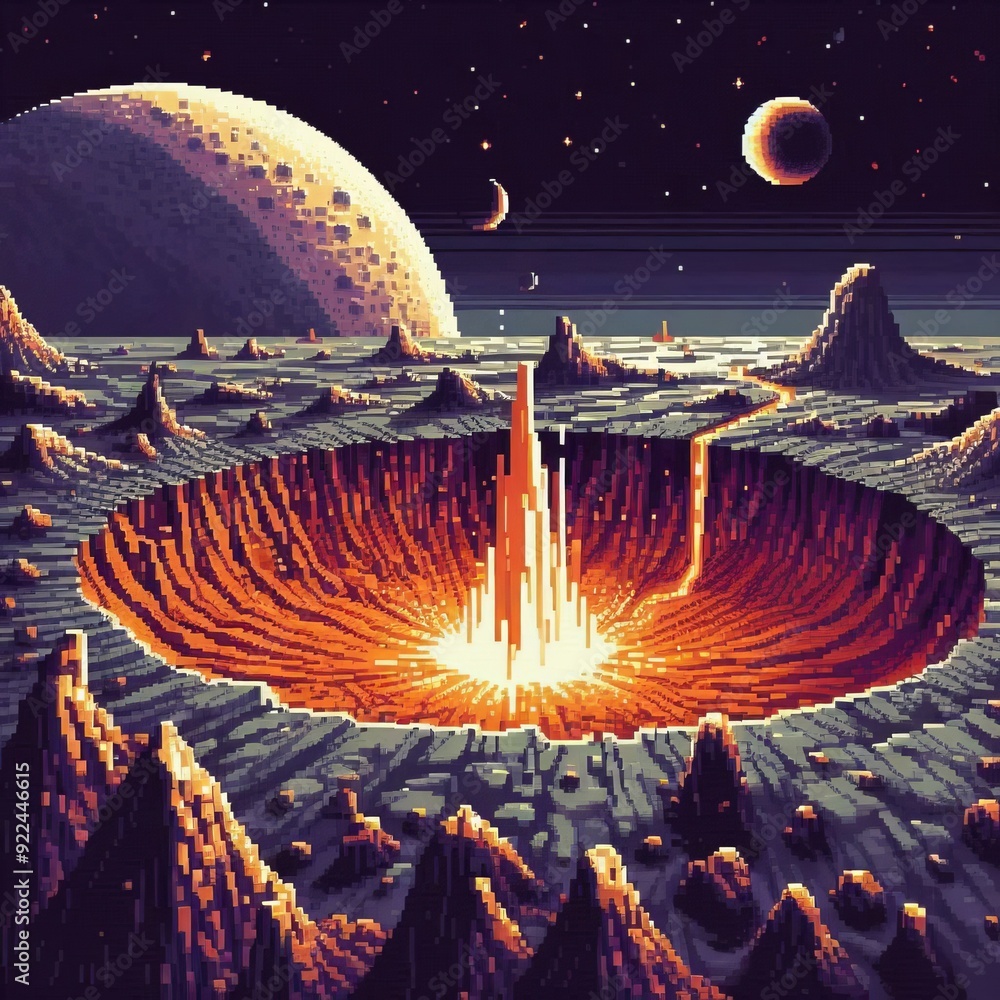 61 Phobos' Pixel Crater A pixel art depiction of a crater on Pho Stock ...